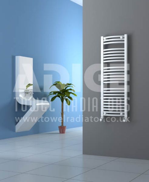 400mm Wide 1150mm High White Curved Towel Radiator