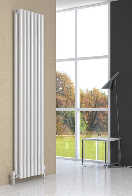 ROUND 295mm Wide 1800mm High Designer Radiator - White Single