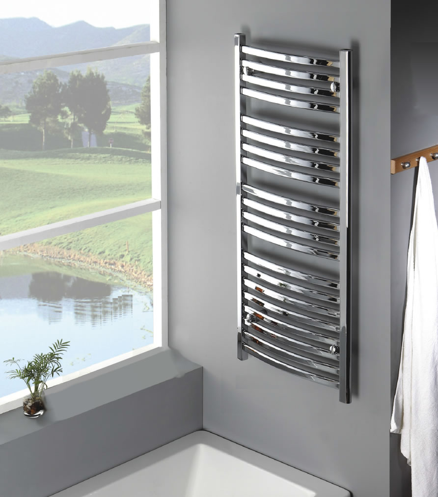 SAGA 450/1180mm Chrome Curved Designer Towel Radiator