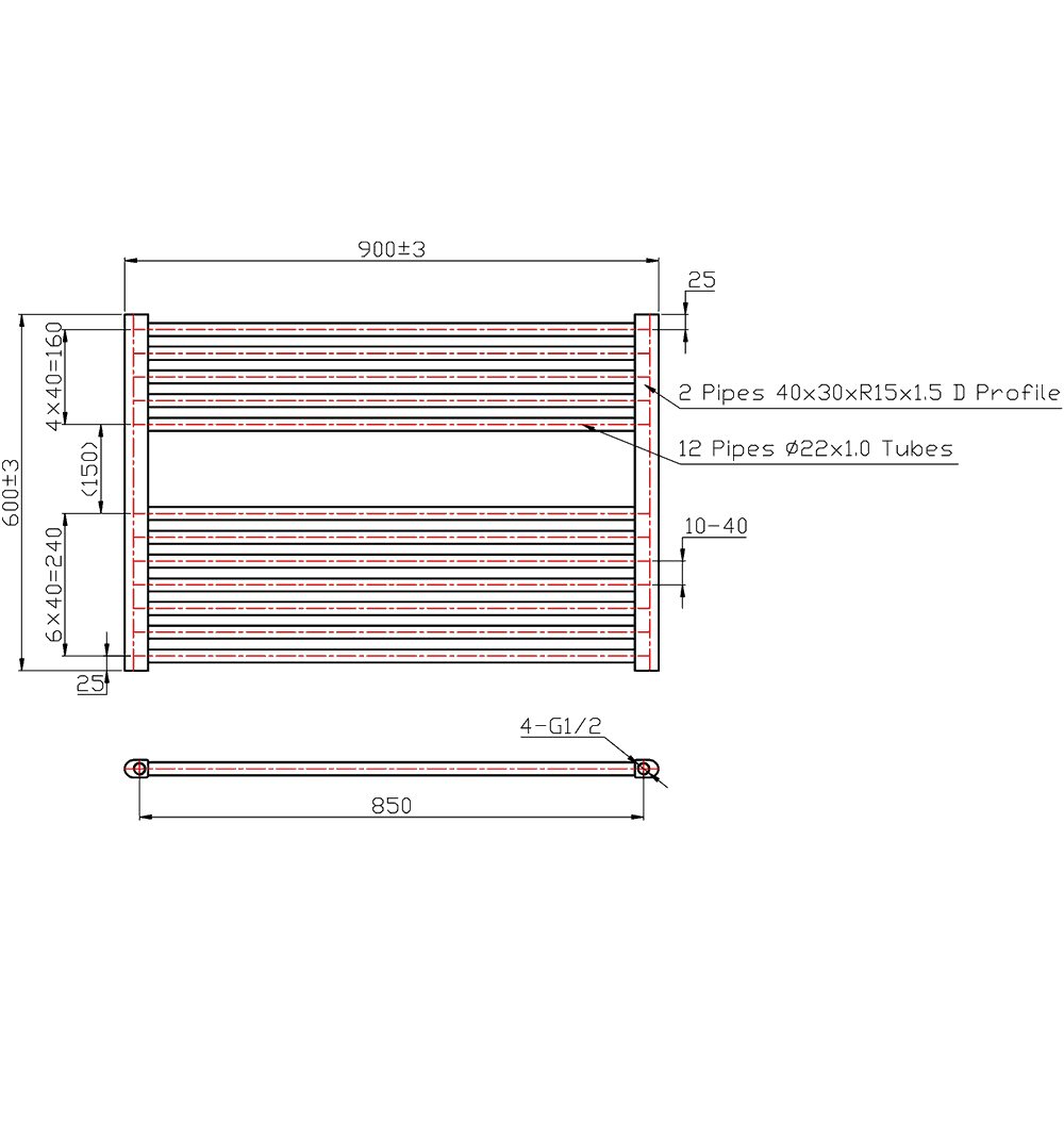 900mm Wide 600mm High Anthracite Flat Towel Radiator