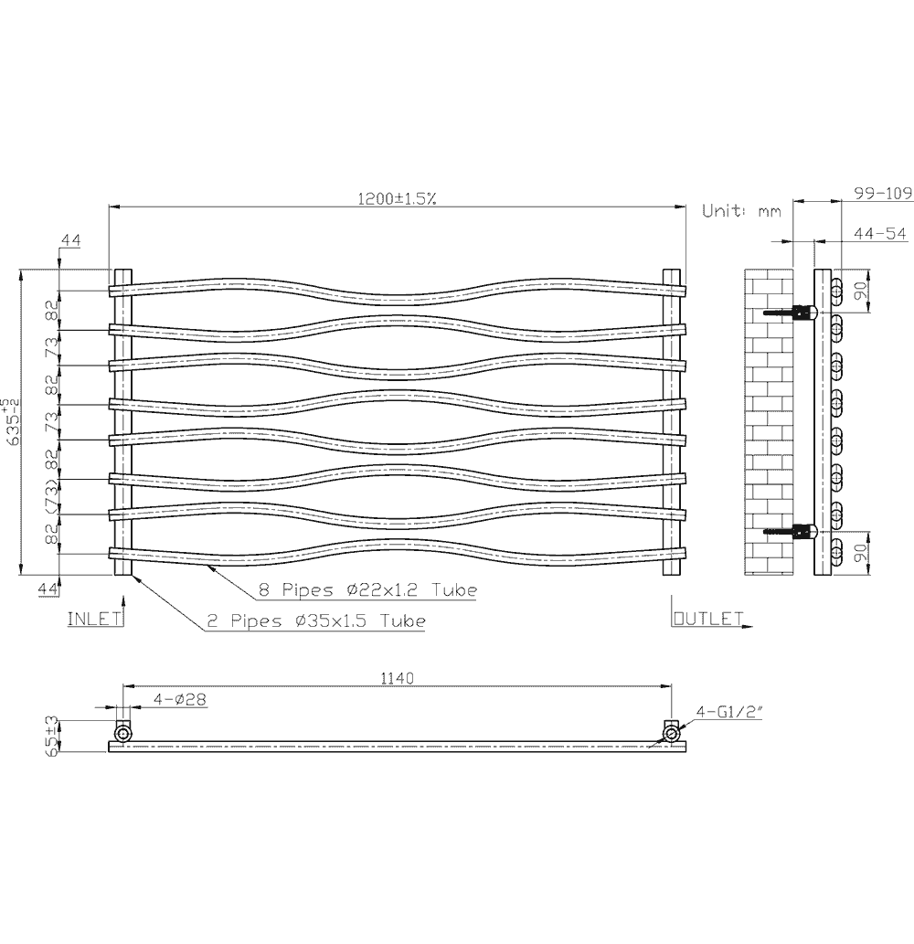 WAVE Chrome Designer Towel Radiator | 1200x635mm