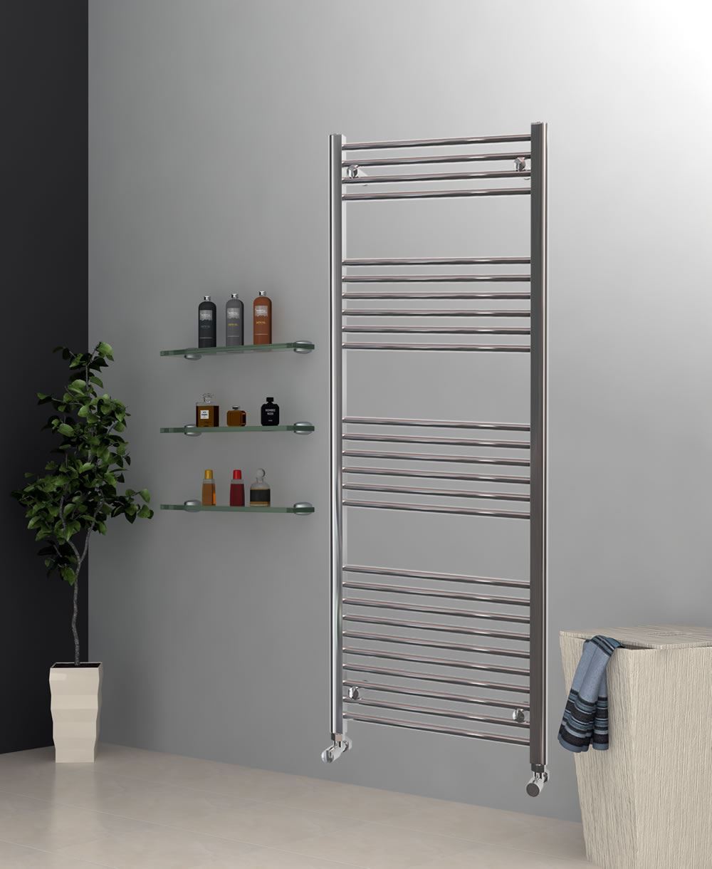 600mm Wide 1600mm High Chrome Towel Radiator