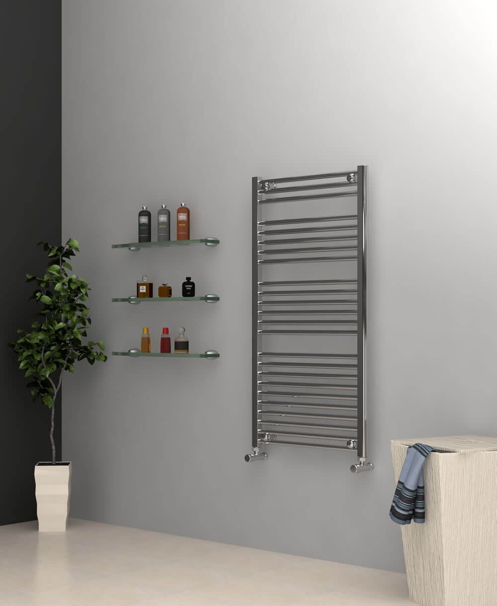 600mm Wide 1150mm High Chrome Flat Towel Radiator