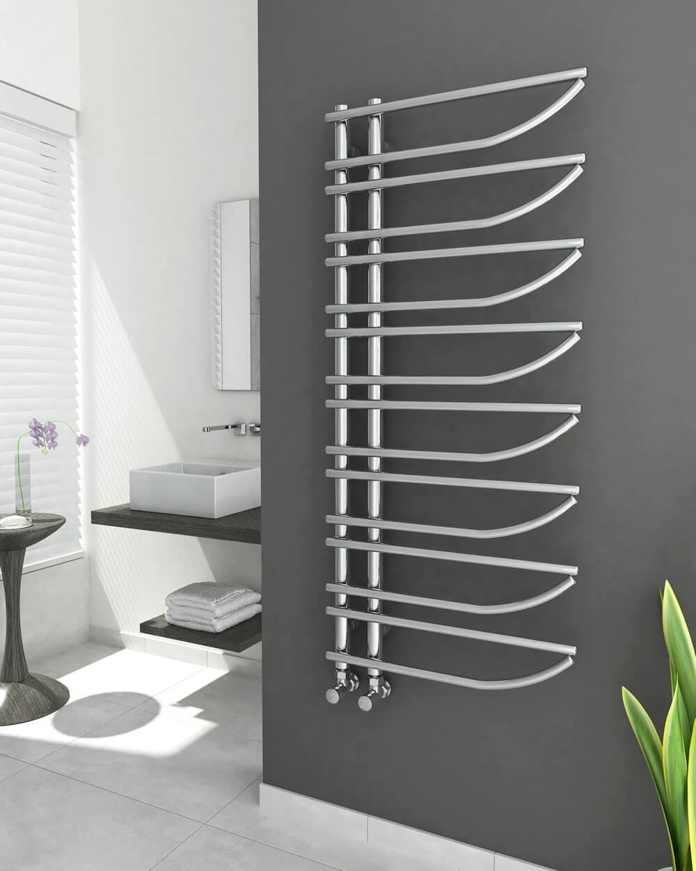 ENZANA Designer Towel Rail | E-Shape, 550x1250mm, Chrome