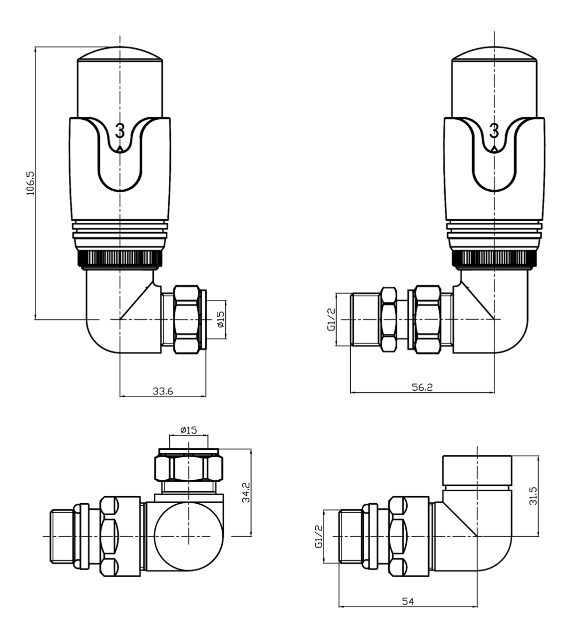 Thermostatic Radiator Valve | Anthracite, Corner TRV (min projection)