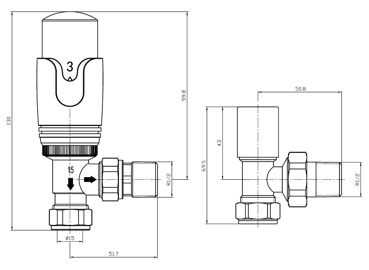 Thermostatic Chrome Angled Radiator Valve