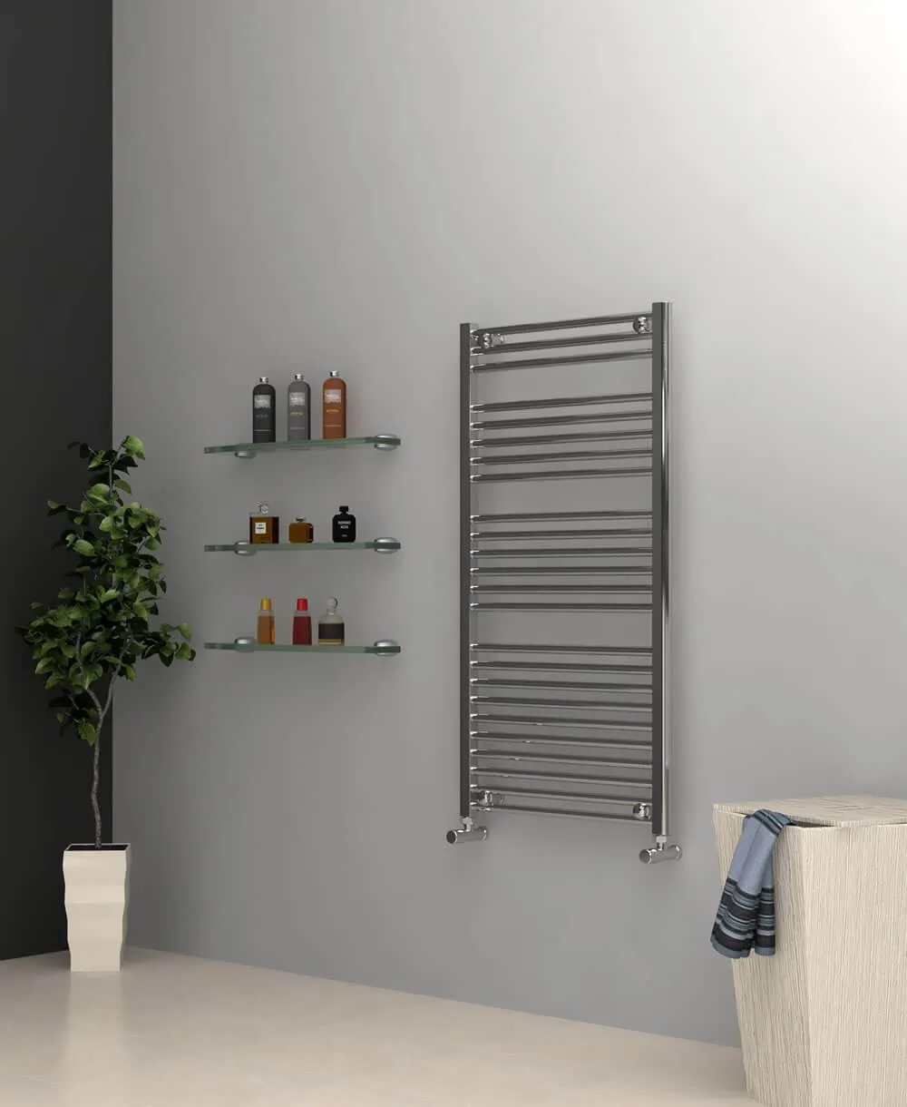 500mm Wide 1230mm High Chrome Flat Towel Radiator