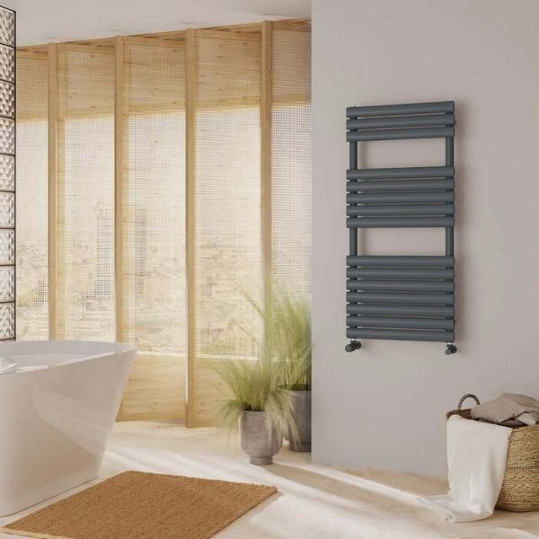 OLIE 500mm Wide 1120mm High Anthracite Designer Towel Rail
