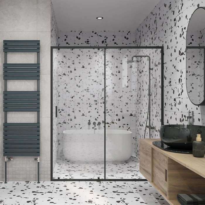 OLIE 500mm Wide 1595mm High Anthracite Designer Towel Rail